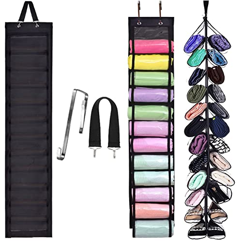 KISYONGUS Leggings Organizer Storage, T Shirt Organizer, Hanging Legging Organizer for Closet, Hanging Clothes Organize with 24 Compartment Organizers for Yoga, T-Shirts, and Jeans (Black, 1 Pack)