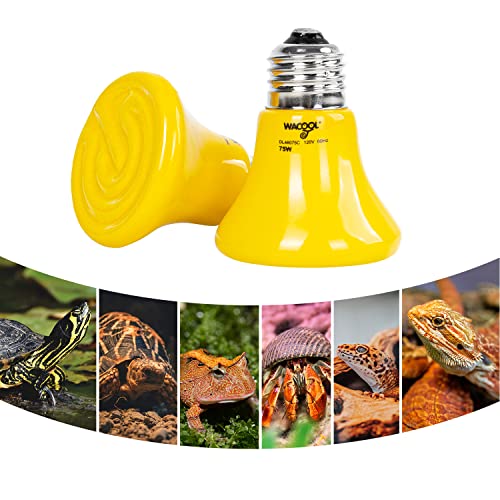 WACOOL Ceramic Heat lamp Bulbs for Reptiles, Color Changing Reptile Heat Lamp 75W 2 Pack, Reptile Heat Light Bulb