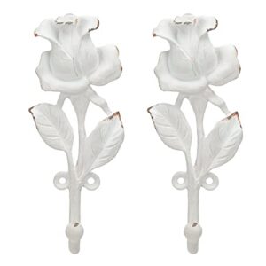 soffee design 2pcs white single hooks 3d rose flower retro ornate style for room wall decoration, coat hat scarf hanging hanger entry heavy hooks home decor