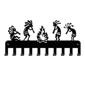 superdant kokopelli key hook tribal people bonfire pattern wall hooks decorative hooks hangers with 10 hooks iron hook coat hooks for keys hats metal hooks black 9.84"x3.94"