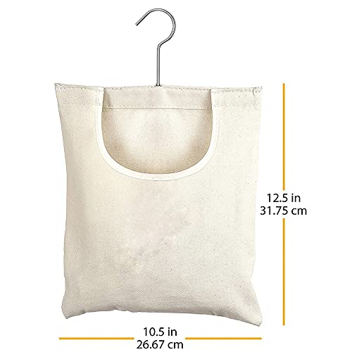 NOVESIXT Canvas Clothespin Storage Bag, Outdoor Clothespin Storage Bag with Hanging Hook, Hanging Laundry Clothes Pin Organizer (Beige, 31.75cm * 26.67cm)