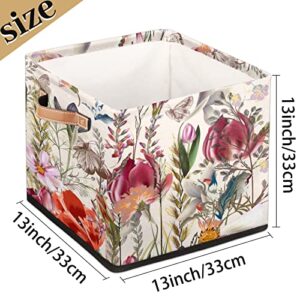 Butterfly Flower Storage Basket Bins for Organizing Pantry/Shelves/Office/Girls Room, Spring Floral Storage Cube Box with Handles Collapsible Toys Organizer 13x13