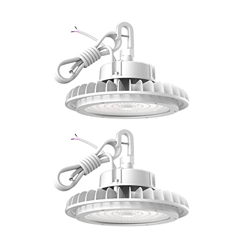 UFO LED High Bay Light 150W LED Warehouse Lights IP65 for Wet Location LED Commercial Area Lighting Fixture for Gym Factory Warehouse ETL Certified 5' Cable 5000K 1-10V Dimmable 21000LM White 2Pack