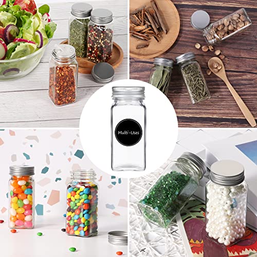 AuroTrends Spice Jars with Label 4oz 16Pcs, 4oz Spice Containers Complete Set, Square Glass Spice Jars with Shaker Lids- Seasoning Jars| Preprinted Labels & Blank Labels| Chalk Marker| Brush| Funnel