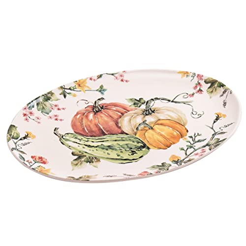 Bico Pumpkin Feast Ceramic 16 inch Oval Platter, Microwave & Dishwasher Safe