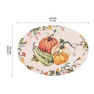 Bico Pumpkin Feast Ceramic 16 inch Oval Platter, Microwave & Dishwasher Safe