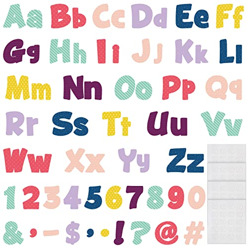 72 Pieces Boho Prints Letters Cutout Rainbow Bulletin Board Letters Boho Letter and Number Accents Boho Rainbow Texture Letters Wall Decors with 60 Glue Point Dots for Kids Nursery School Classroom