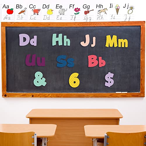 72 Pieces Boho Prints Letters Cutout Rainbow Bulletin Board Letters Boho Letter and Number Accents Boho Rainbow Texture Letters Wall Decors with 60 Glue Point Dots for Kids Nursery School Classroom