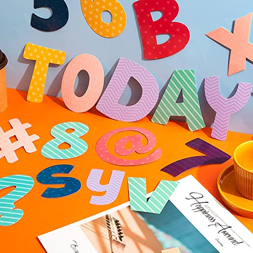 72 Pieces Boho Prints Letters Cutout Rainbow Bulletin Board Letters Boho Letter and Number Accents Boho Rainbow Texture Letters Wall Decors with 60 Glue Point Dots for Kids Nursery School Classroom