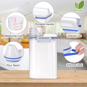 Rice Storage Bin 4 Pcs Cereal Containers Dispenser with Measuring Cup Plastic Storage Containers with Lids Kitchen Storage Bin Rice Holder Container Food Container Sets for Flour Cereal, 2.5 L (Blue)