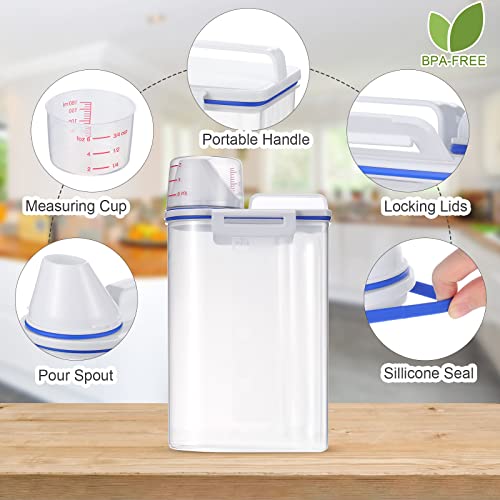 Rice Storage Bin 4 Pcs Cereal Containers Dispenser with Measuring Cup Plastic Storage Containers with Lids Kitchen Storage Bin Rice Holder Container Food Container Sets for Flour Cereal, 2.5 L (Blue)