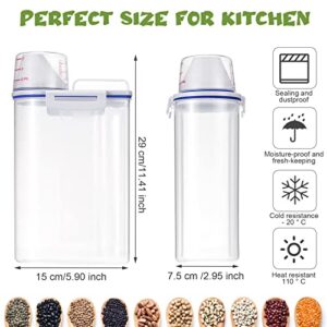 Rice Storage Bin 4 Pcs Cereal Containers Dispenser with Measuring Cup Plastic Storage Containers with Lids Kitchen Storage Bin Rice Holder Container Food Container Sets for Flour Cereal, 2.5 L (Blue)