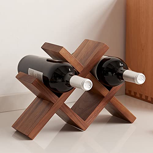 Wine Rack Countertop Oak Solid Wood Wine Organizer Rack 4 Bottles Holder for Wine, Drinks, Beer, Suit for Home, Bar, Kitchen,Cellar Basement,Walnut