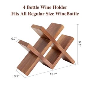 Wine Rack Countertop Oak Solid Wood Wine Organizer Rack 4 Bottles Holder for Wine, Drinks, Beer, Suit for Home, Bar, Kitchen,Cellar Basement,Walnut