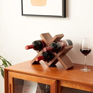 Wine Rack Countertop Oak Solid Wood Wine Organizer Rack 4 Bottles Holder for Wine, Drinks, Beer, Suit for Home, Bar, Kitchen,Cellar Basement,Walnut