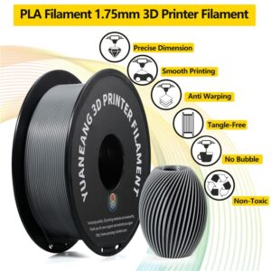 PLA 3D Printer Filament, YUANEANG Gray PLA Filament, 1.75mm Dimensional Accuracy +/- 0.02 mm, 1 kg 2.2Lbs Spool