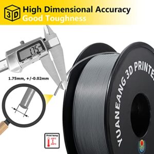 PLA 3D Printer Filament, YUANEANG Gray PLA Filament, 1.75mm Dimensional Accuracy +/- 0.02 mm, 1 kg 2.2Lbs Spool