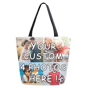 naanle personalized canvas tote bag large women casual shoulder bag custom customized handbag reusable cotton bag gift, 4 photos collage