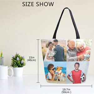 Naanle Personalized Canvas Tote Bag Large Women Casual Shoulder Bag Custom Customized Handbag Reusable Cotton Bag Gift, 4 Photos Collage