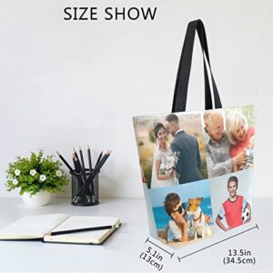 Naanle Personalized Canvas Tote Bag Large Women Casual Shoulder Bag Custom Customized Handbag Reusable Cotton Bag Gift, 4 Photos Collage