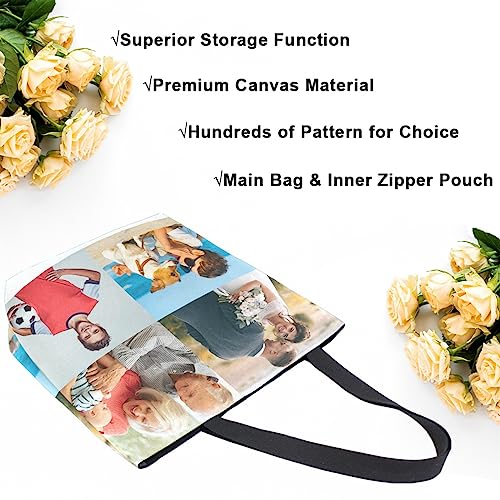 Naanle Personalized Canvas Tote Bag Large Women Casual Shoulder Bag Custom Customized Handbag Reusable Cotton Bag Gift, 4 Photos Collage