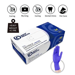 Safe Health HD Nitrile Disposable Gloves, 4.5 Mil, Latex Free, Powder Free, Cobalt Blue Indigo Purple, Box of 100, Medium, Textured, Food, Tattoo, Nursing, Cleaning