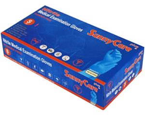 100pcs sunnycare 8201 blue nitrile medical exam gloves powder free chemo-rated (non vinyl latex) 100/box size: small