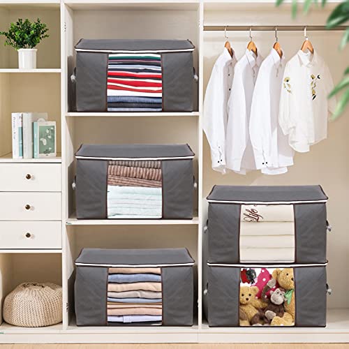 Clothes Storage Bags,Thickened Three-Layer Fabric Foldable Clothes Organizer Storage,Reinforced Handle,Sturdy Zipper,for Quilts,Blankets,Bedroom Storage,Under Bed Storage (Black, medium-3 packs)