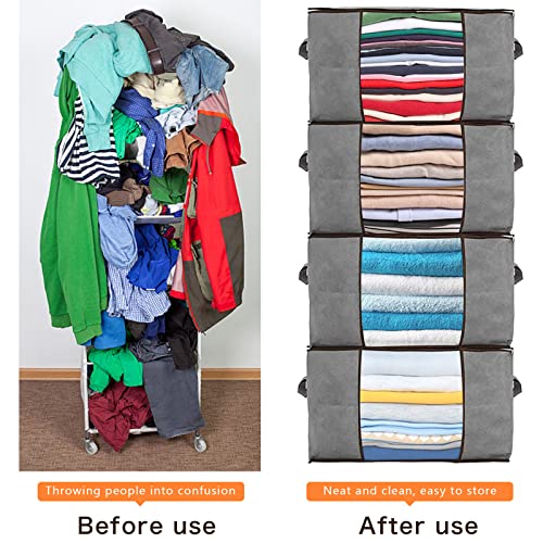 Clothes Storage Bags,Thickened Three-Layer Fabric Foldable Clothes Organizer Storage,Reinforced Handle,Sturdy Zipper,for Quilts,Blankets,Bedroom Storage,Under Bed Storage (Black, medium-3 packs)