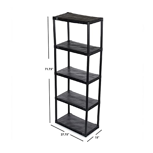 Home Basics 5 Tier Plastic Shelf, Black | Easy to Assemble | Solid Tier Shelves | Durable Resin Material