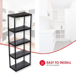 Home Basics 5 Tier Plastic Shelf, Black | Easy to Assemble | Solid Tier Shelves | Durable Resin Material