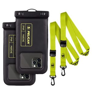 pelican 2 pack marine - ip68 waterproof phone pouch/case(regular size)-floating waterproof phone case for iphone 14 pro max/ 13 pro max/ 12 pro max/ 11/ s23 - detachable lanyard-black/yellow