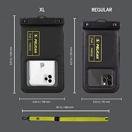 Pelican 2 Pack Marine - IP68 Waterproof Phone Pouch/Case(Regular Size)-Floating Waterproof Phone Case For iPhone 14 Pro Max/ 13 Pro Max/ 12 Pro Max/ 11/ S23 - Detachable Lanyard-Black/Yellow