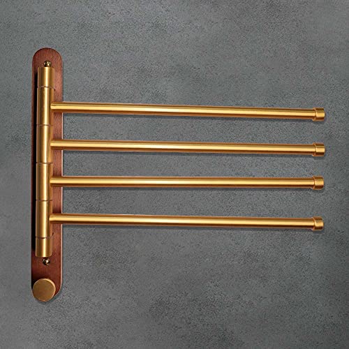 Wall Mounted Towel Racks for Bathroom, Swivel Wall Mounted Towel Bar with Hooks, Space-Aluminum Gold Towel Rack Wall Mounted for Bathroom / Kitchen (4 Arms)