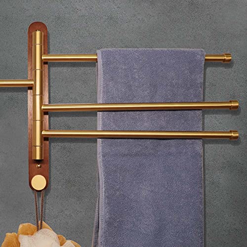 Wall Mounted Towel Racks for Bathroom, Swivel Wall Mounted Towel Bar with Hooks, Space-Aluminum Gold Towel Rack Wall Mounted for Bathroom / Kitchen (4 Arms)