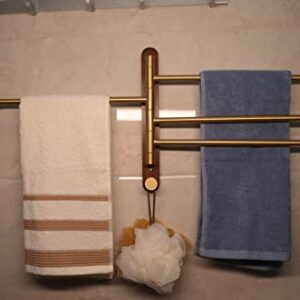 Wall Mounted Towel Racks for Bathroom, Swivel Wall Mounted Towel Bar with Hooks, Space-Aluminum Gold Towel Rack Wall Mounted for Bathroom / Kitchen (4 Arms)