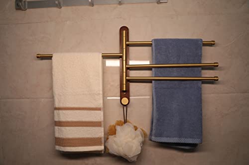 Wall Mounted Towel Racks for Bathroom, Swivel Wall Mounted Towel Bar with Hooks, Space-Aluminum Gold Towel Rack Wall Mounted for Bathroom / Kitchen (4 Arms)