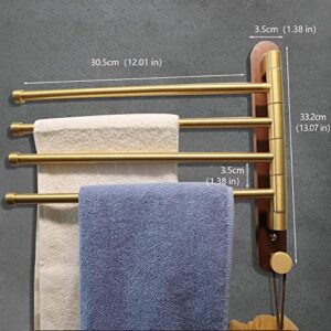 Wall Mounted Towel Racks for Bathroom, Swivel Wall Mounted Towel Bar with Hooks, Space-Aluminum Gold Towel Rack Wall Mounted for Bathroom / Kitchen (4 Arms)