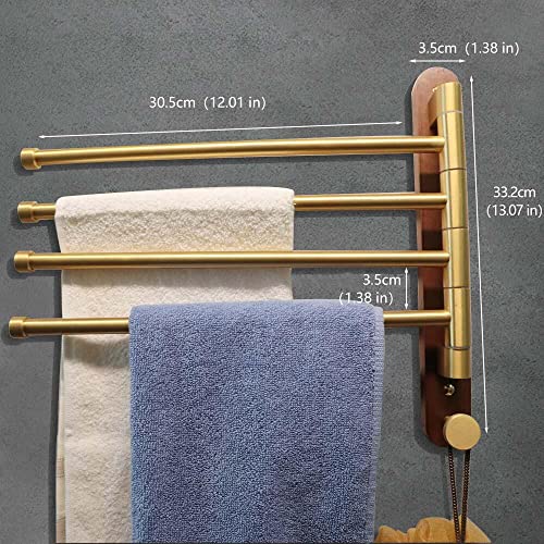 Wall Mounted Towel Racks for Bathroom, Swivel Wall Mounted Towel Bar with Hooks, Space-Aluminum Gold Towel Rack Wall Mounted for Bathroom / Kitchen (4 Arms)