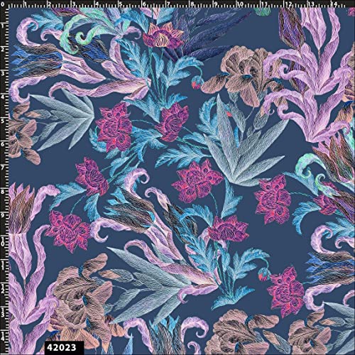 Texco Inc 100% Combed Quilting Prints Craft Cotton Apparel Home/DIY Fabric, Denim Blue Lavender Fuchsia 1 Yard