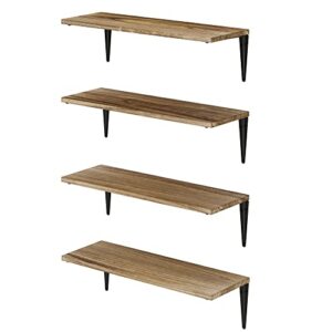 wallniture arras 24"x8" floating shelves for wall storage, wall bookshelf for living room decor, kitchen organization and storage shelves, bedroom bookshelves, burnt finish set of 4