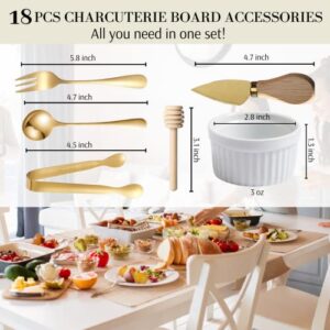 18 PCs Charcuterie Board Accessories Utensils, Cheese Knife Set, Charcuterie Bowls, Cheese Markers for Charcuterie Board, Mini Serving Tongs Spoons and Forks Honey Dipper for Pastry Christmas Wedding