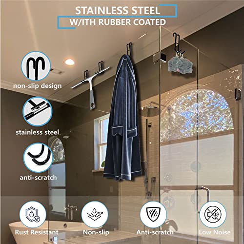 CYGGYUU 2 Pack,Stainless Steel Towel Hooks,Black Shower Hook,Bathroom Robe Hooks for Frameless Glass Door,Shower Squeegee Hooks,Loofah Hook,Wall Hook