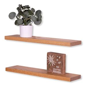 dakoda love solid oak hardwood floating shelves | designer woodshop value line | easy install one piece brackets | set of 2 (honey, 24" l x 6" d)