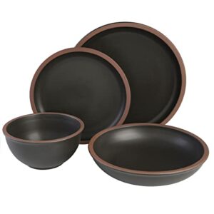 Gibson Elite Lagos Coupe Dinnerware Set, Service for 4 (16pcs), Black