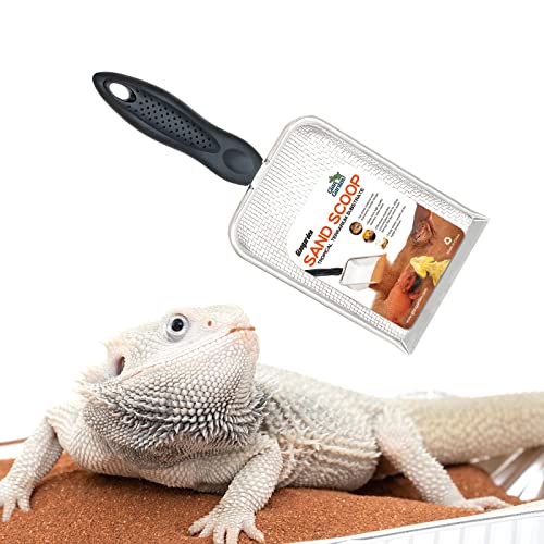 Hedgine Reptile Sand Substrate Metal Sand Shovel Stainless Steel Fine Mesh Terrarium Substrate Litter Corner Cleaner Reptile Habitat Sifting Scoopers