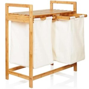 you superior bamboo laundry hamper with dual compartments wooden bamboo laundry organizer cabinet for bathroom, beige