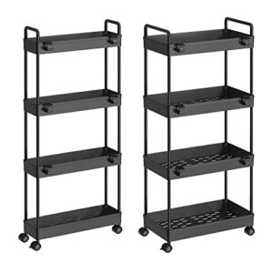 2 pack 4 tier slim storage cart, bathroom organizer laundry room organization mobile shelving unit slide out utility rolling rack with wheels for kitchen garage office small apartment narrow space