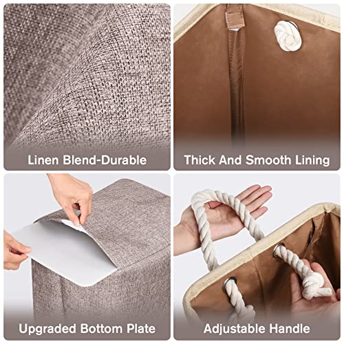 Laundry Basket,2-Pack Collapsible Linen Laundry Hampers,Tall Laundry Baskets,Dirty Clothes Hamper Laundry Organizer with Handles Laundry Bins for Bathroom Bedroom Dorm Toy Storage-brown