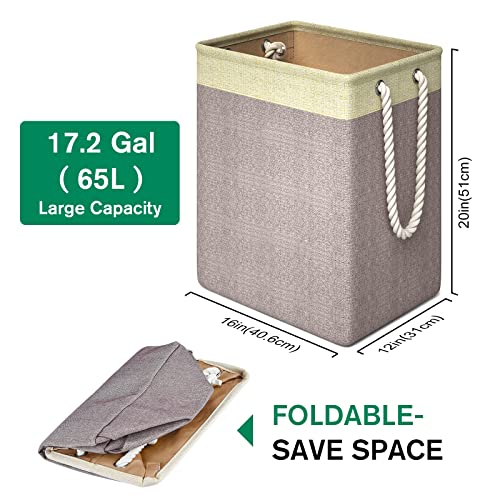 Laundry Basket,2-Pack Collapsible Linen Laundry Hampers,Tall Laundry Baskets,Dirty Clothes Hamper Laundry Organizer with Handles Laundry Bins for Bathroom Bedroom Dorm Toy Storage-brown